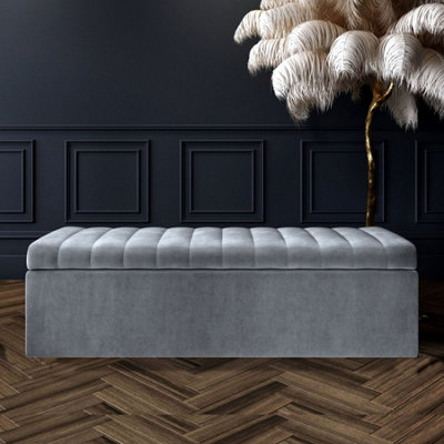 Safar 4ft Ottoman Storage Box Grey Plush Velvet Diy At Bandq