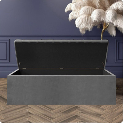 Safar 4ft Ottoman Storage box - Grey Plush Velvet