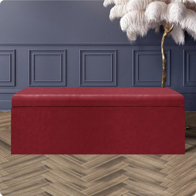 Safar 6ft Plain Ottoman Storage box - Claret Red Plush Velvet ...