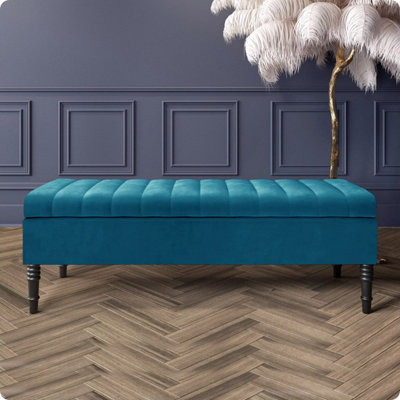 Safar 90cm Ottoman Storage Bench - Plush Velvet Shoe Bench - Emerald ...