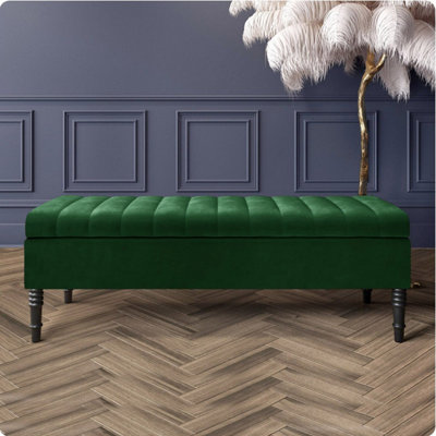 Safar 90cm Ottoman Storage Bench - Plush Velvet Shoe Bench - Forest ...