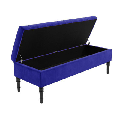 Safar 90cm Ottoman Storage Bench - Plush Velvet Shoe Bench - Sapphire ...