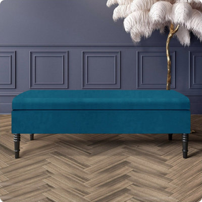 Safar Plain 120cm Ottoman Storage Bench - Plush Velvet Shoe Bench ...