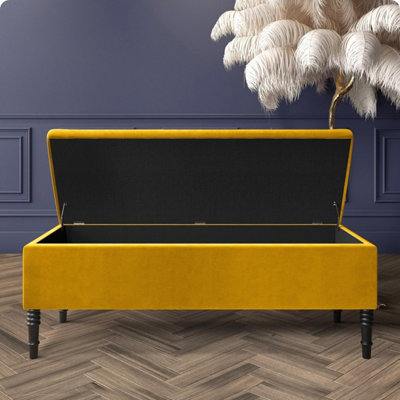 Safar Plain 137cm Ottoman Storage Bench - Plush Velvet Shoe Bench ...