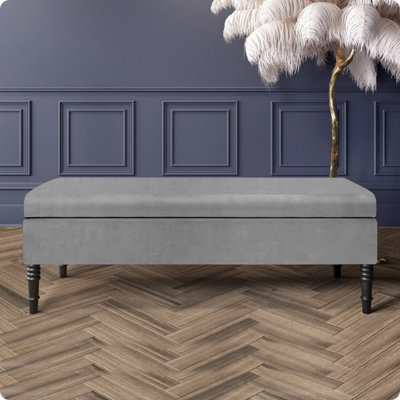 Safar Plain 90cm Ottoman Storage Bench - Plush Velvet Shoe Bench ...