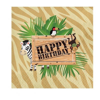 Safari Animals Happy Birthday Disposable Napkins (Pack of 16 ...