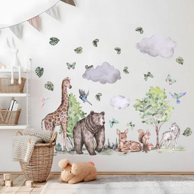 Safari Animals Wall Decals Jungle Animals Giraffe Bear Baby Deer ...