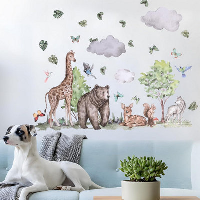 Safari Animals Wall Decals Jungle Animals Giraffe Bear Baby Deer ...