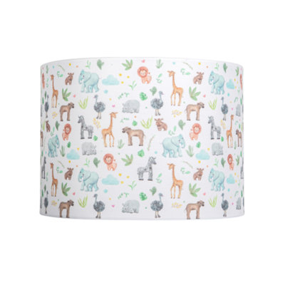 Safari Themed White Cotton Lamp Shade with Hand Drawn Pastel Coloured ...