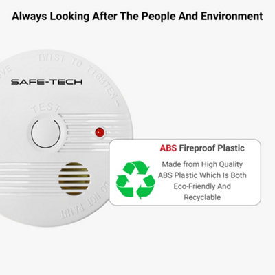 SAFE-TECH Smoke Alarm+Extra Battery, BS EN 14604 Certified, Long ...