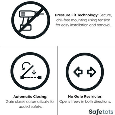 Safetots Curved Top Safety Gate, 188cm - 197cm, Matt White, Pressure ...