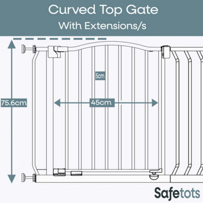 Safetots Curved Top Safety Gate, 207cm - 216cm, Matt Black, Pressure Fit Stair Gate