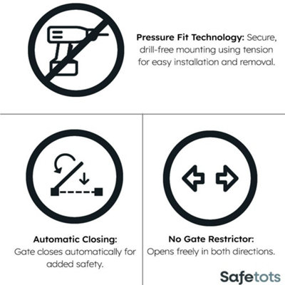 Safetots Curved Top Safety Gate, 207cm - 216cm, Matt Black, Pressure ...