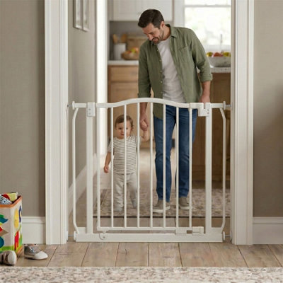 Safetots Curved Top Safety Gate, 98cm - 107cm, Matt White, Pressure Fit ...