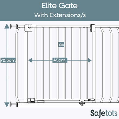 Safetots Elite Pressure Safety Gate, 125cm - 134cm, Matt Grey, Pressure ...