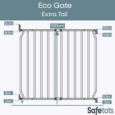Safetots Extra Tall Eco Screw Fit Baby Gate, Grey, 100cm - 110cm, Extra ...