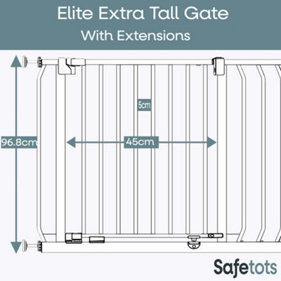 SAFETOTS EXTRA TALL ELITE SAFETY GATE, 116CM - 125CM, MATT WHITE, EXTRA ...