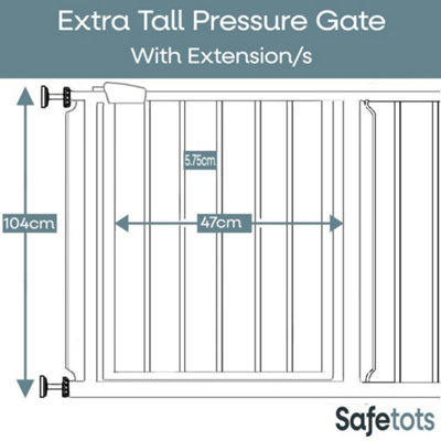 Safetots Extra Tall Metal Safety Gate Pressure Fit, 107.4cm - 115cm ...