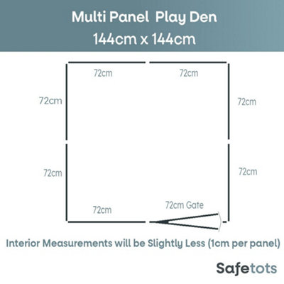Safetots Premium Multi Panel Play Den, 144cm x 144cm, Grey, 70cm High