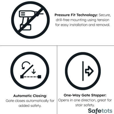 Safetots Pressure Fit Self Closing Stair Gate, 75cm - 82cm, Slate Grey ...