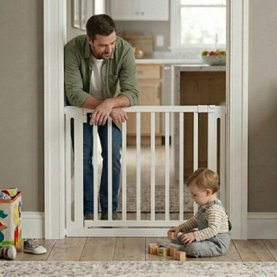 Safetots Wooden Elegance Gate, White, 115cm - 123cm, Pressure Fit ...