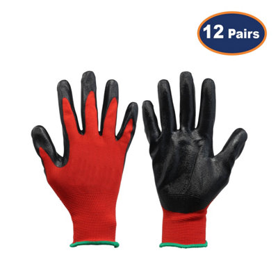 Safety Work Glove Cut Resistant Nitrile Flexi Grip XXL Size Red/Black 12Pcs