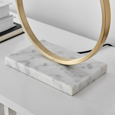 SAFFRON Gold Chrome Halo Table Lamp with White Marble Base and Black ...