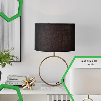 SAFFRON Gold Chrome Halo Table Lamp with White Marble Base and Black ...