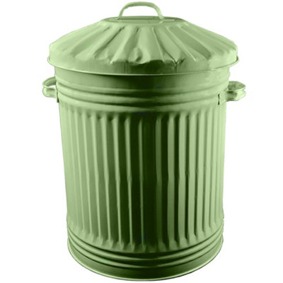 Sage Green Bin Retro Vintage Style Metal Dustbin with Lid Suitable for ...
