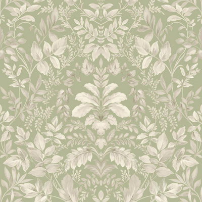 Sage Green Damask Leaf Wallpaper Holden Classic Natural Leaves Tree ...