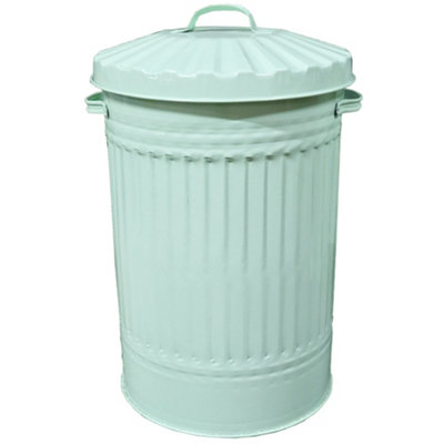 Sage Green Metal Bin Retro Galvanised Dustbin Vintage Style Straight ...