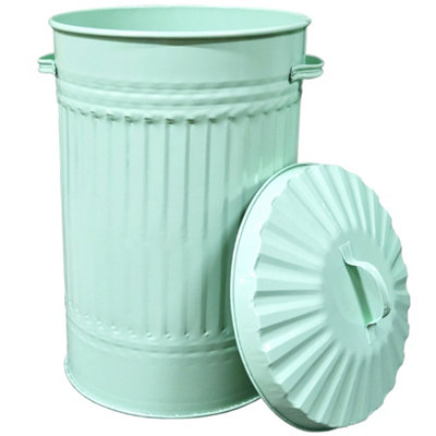 Sage Green Metal Bin Retro Galvanised Dustbin Vintage Style Straight ...