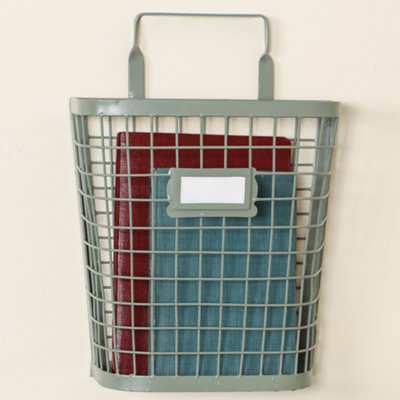 Sage Green Metal Indoor Wall Storage Basket