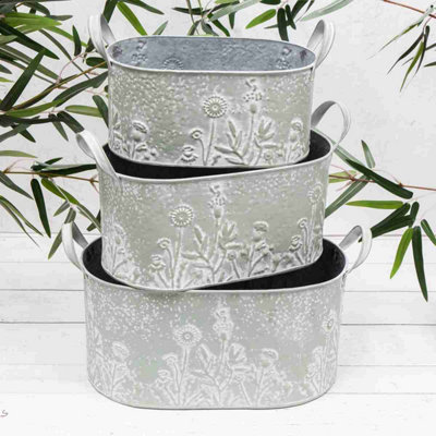 Sage Green Oval Floral Planters (9182 ) - Set of 3 Sizes