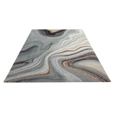 Sage Grey Abstract Jute Polyester Modern Living Room, Bedroom Rug ...
