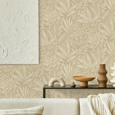 Sahara Leaf Natural Beige Tropical Leaf Wallpaper M1782