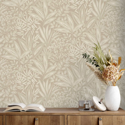 Sahara Leaf Natural Beige Tropical Leaf Wallpaper M1782