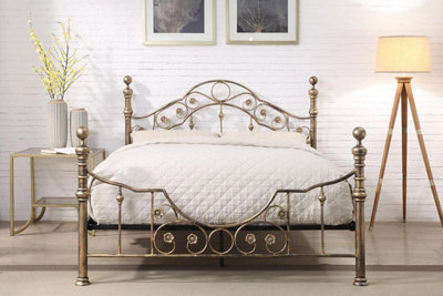 Salcombe Antique Style Brushed Gold Metal Bed Frame Double 4ft6