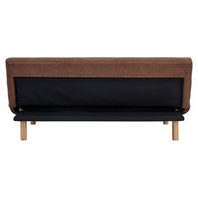 Salerno 3 Seater Sofa Bed Brown Air Leather Tufted Backrest With Wooden ...