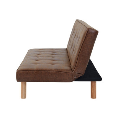 Salerno 3 Seater Sofa Bed Brown Air Leather Tufted Backrest With Wooden ...