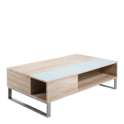 Salford Lift-Up Coffee Table, Sonoma Oak & White Glass, Rectangular ...