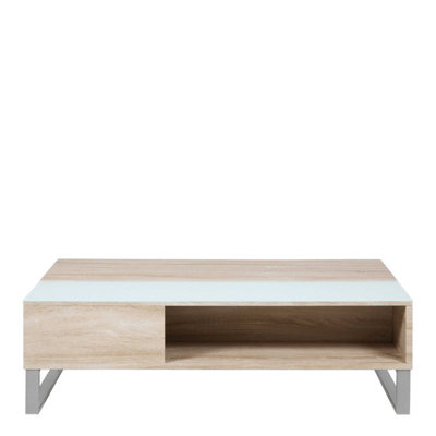 Salford Lift-Up Coffee Table, Sonoma Oak & White Glass, Rectangular ...