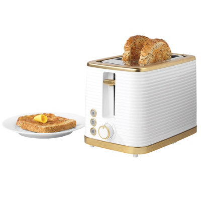 Salter 2 Slice Palermo Toaster, Wide Slot, White & Gold