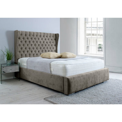 Buy Salva Plush Bed Frame With Winged Headboard - Grey at B&Q