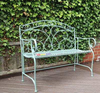 Sage green metal garden bench store