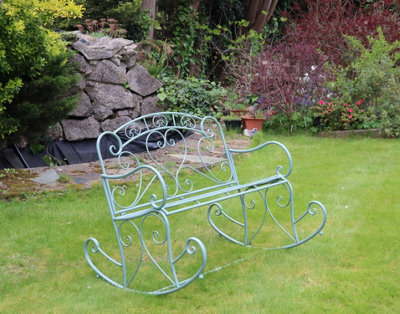 Salvora Outdoor Metal Rocking Chair/Garden Bench,Distressed Sage Green