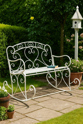 Salvora Outdoor Metal Rocking Chair/Garden Bench,Distressed White