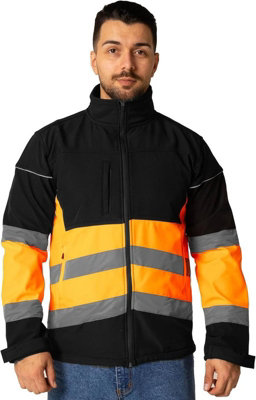 Sam Caan Hi Vis Softshell Jacket Men High Visibility Reflective Water-Resistant Rain Windproof ...