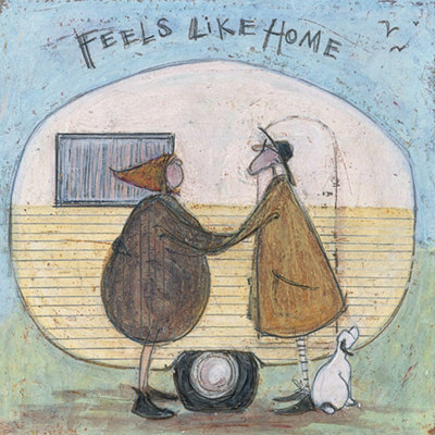 Sam Toft Feels Like Home Wooden Plaque Sky Blue/Light Green/Cream/White ...