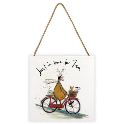 Sam Toft Just In Time For Tea Wooden Plaque White/Mustard Yellow/Red ...